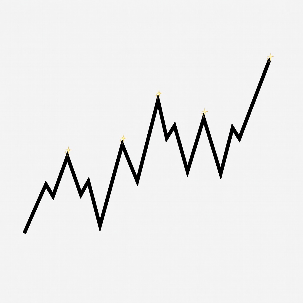 A jagged zigzag line rising overall through ups and downs like YouTube views spi